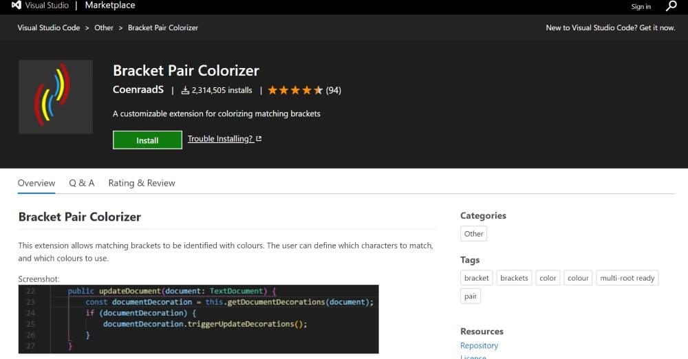 Use Bracket Pair Colorizer To Match Bracket Pairs